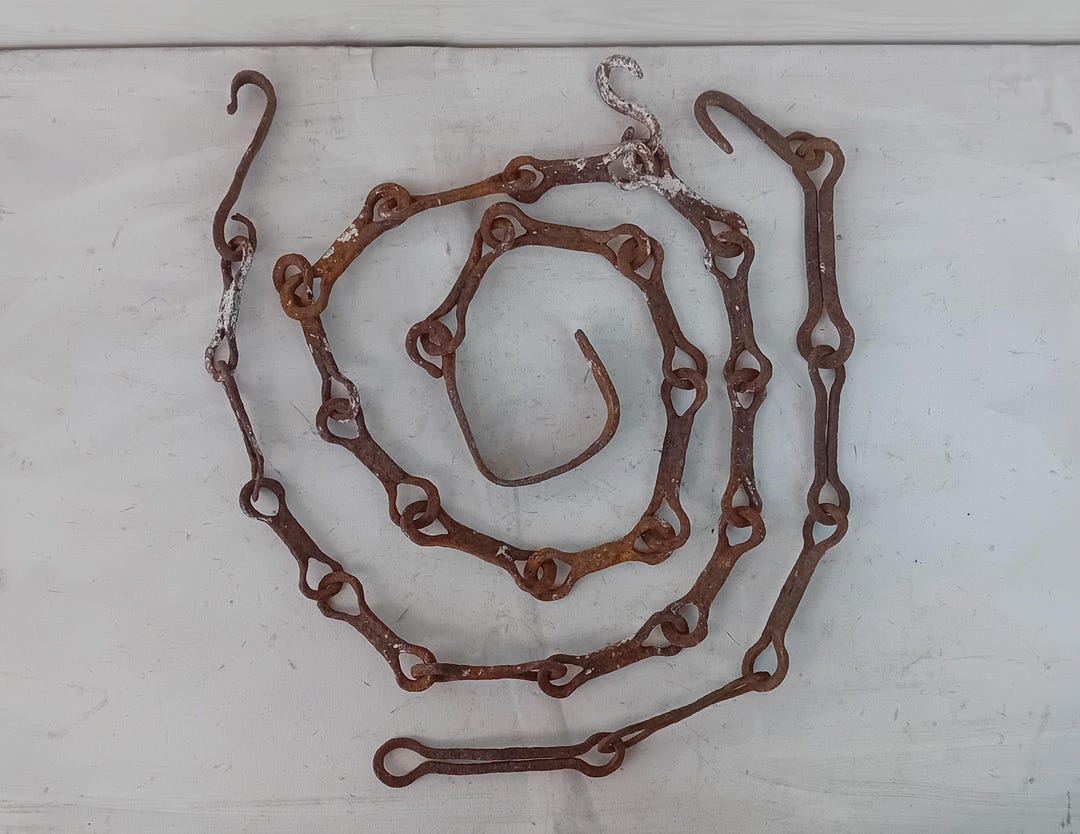 Vintage Iron Chain With Hooks Antique Wrought Forged Fireplace ...