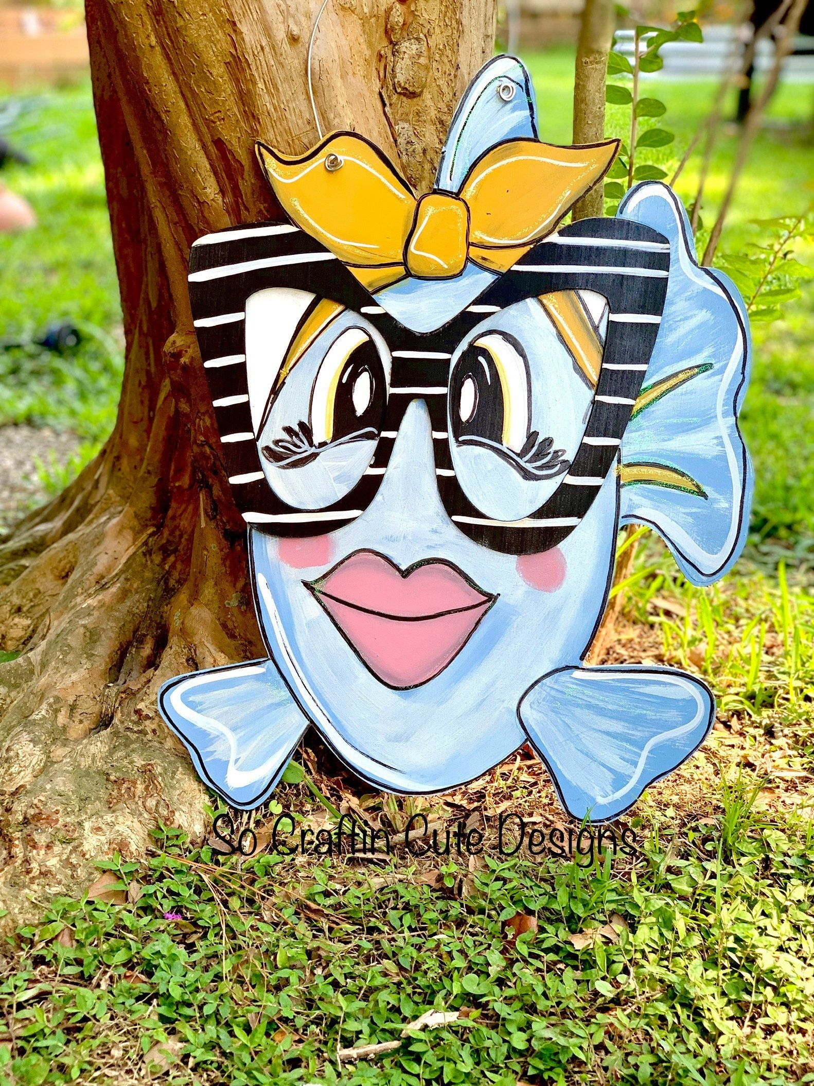 Cute Fish With Glasses Door Hanger Blue Fish Bandana Fish - Etsy