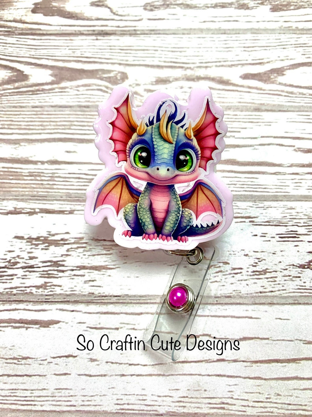 Pink Dragon Badge Reel Flying Dragon Badge Reel Resin Badge - Etsy