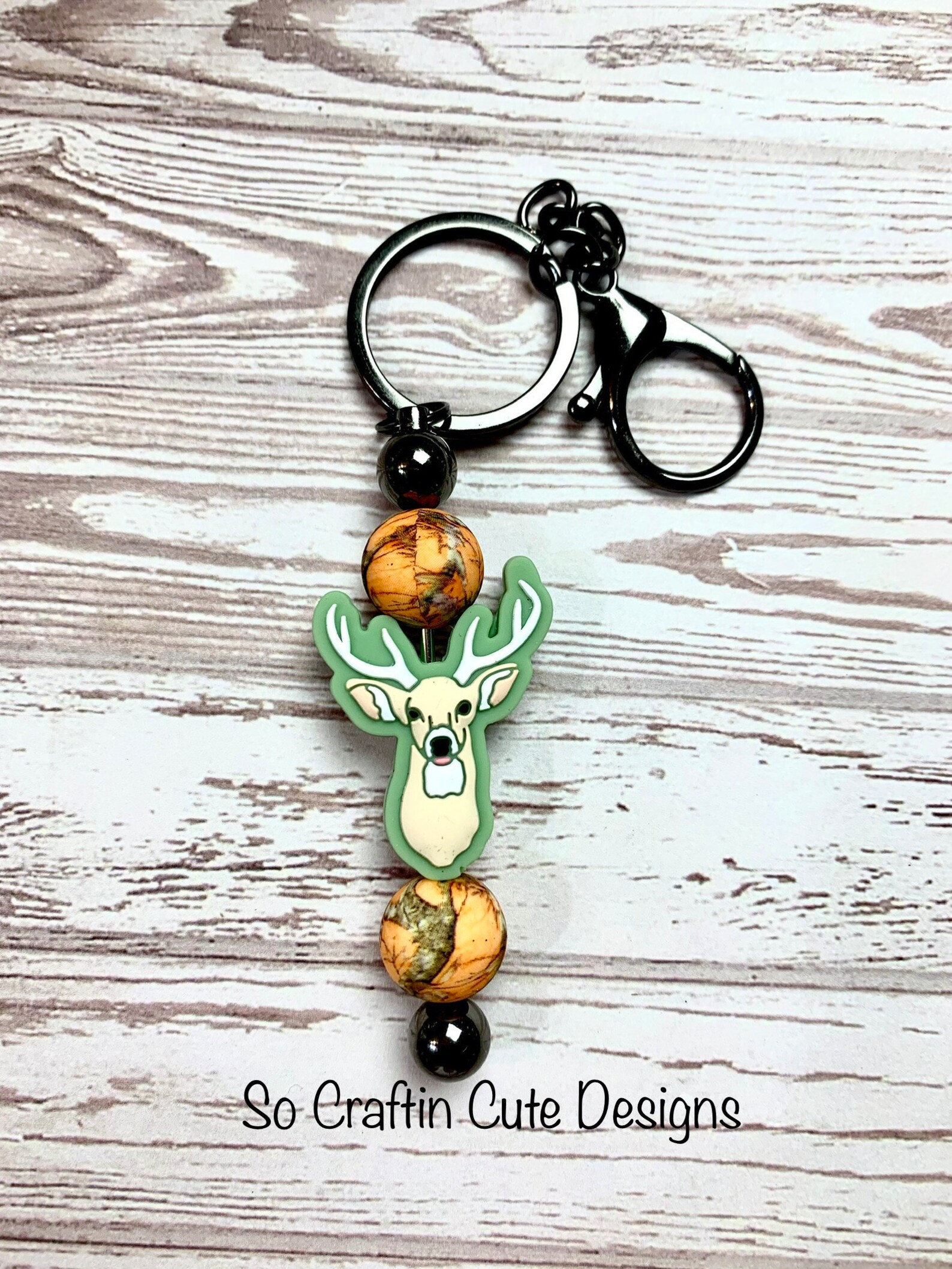 Green Deer Camouflage Key Chain, Silicon Beads Deer Keychain, Hunting ...
