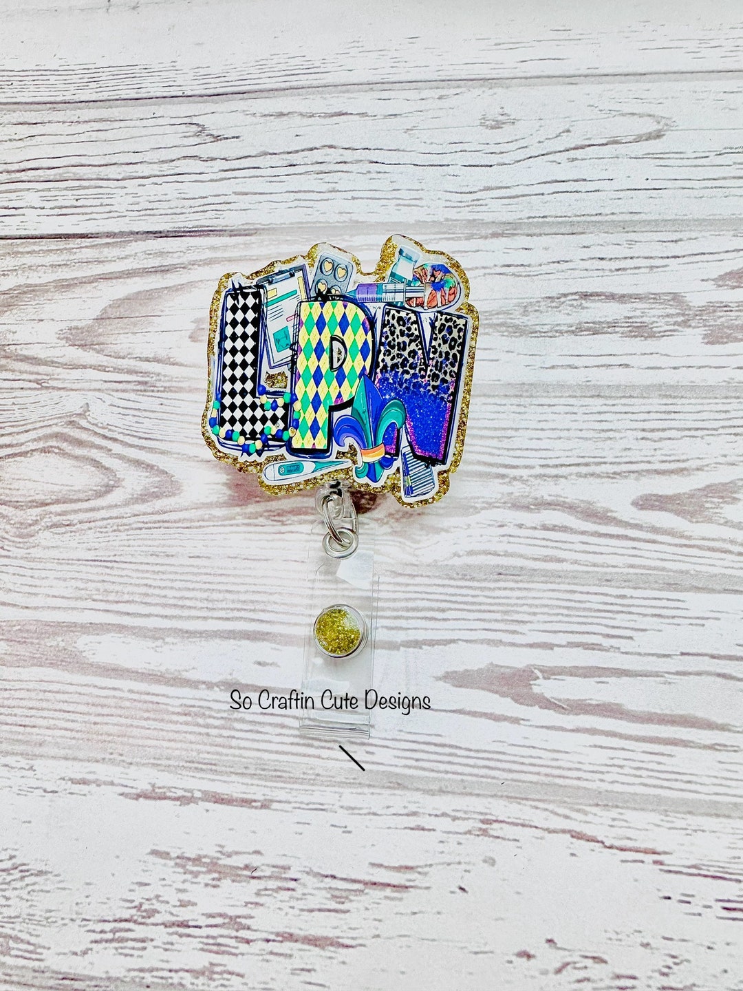 LPN Mardi Gras Badge Reel, Purple, Green, and Gold Badge Reel, Resin ...