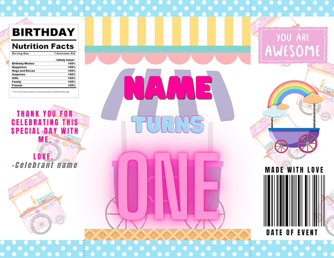 Candy Land & Ice Cream Party Chip Bag Editable Template | Digital Party ...