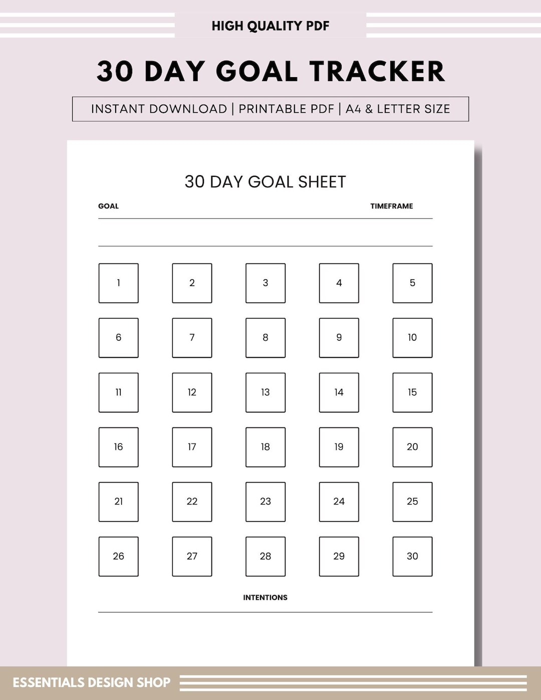 30 Day Goal Tracker Printable | Digital Habit Tracker, Goal Sheet ...