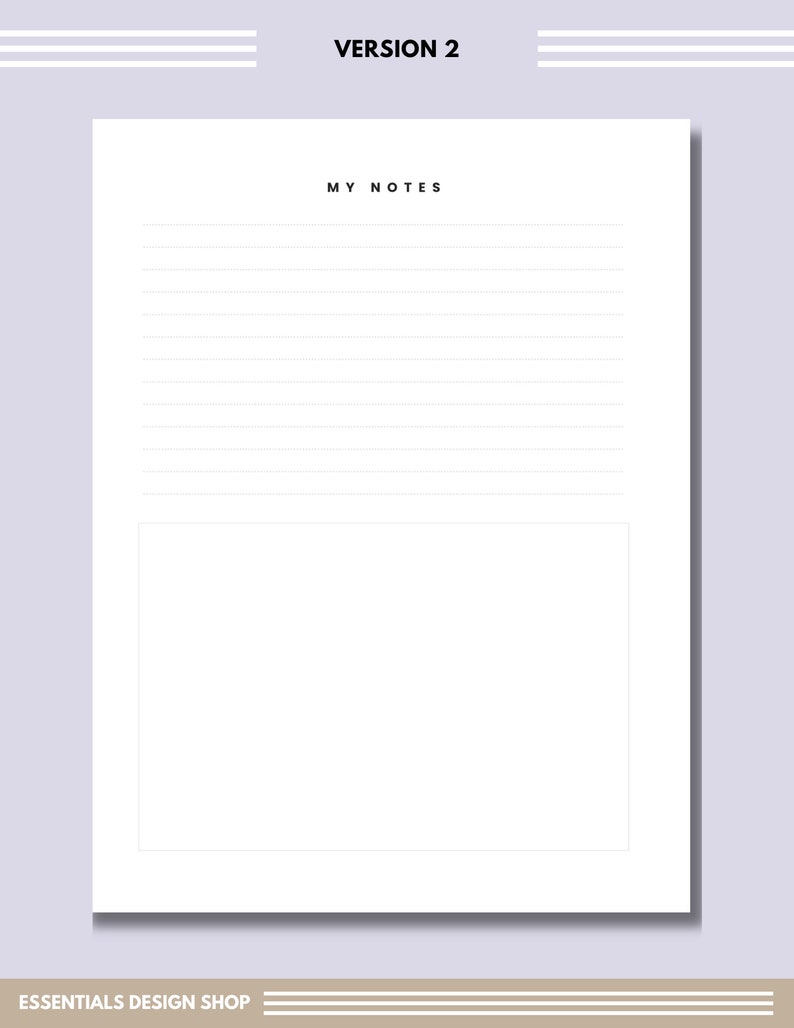 Half Lined Notes Template Printable | Digital Notes Paper, Blank Notes ...