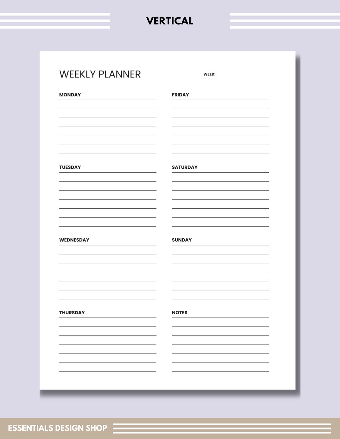 Weekly Planner Printable Vertical Printable Planner, Weekly Calendar ...