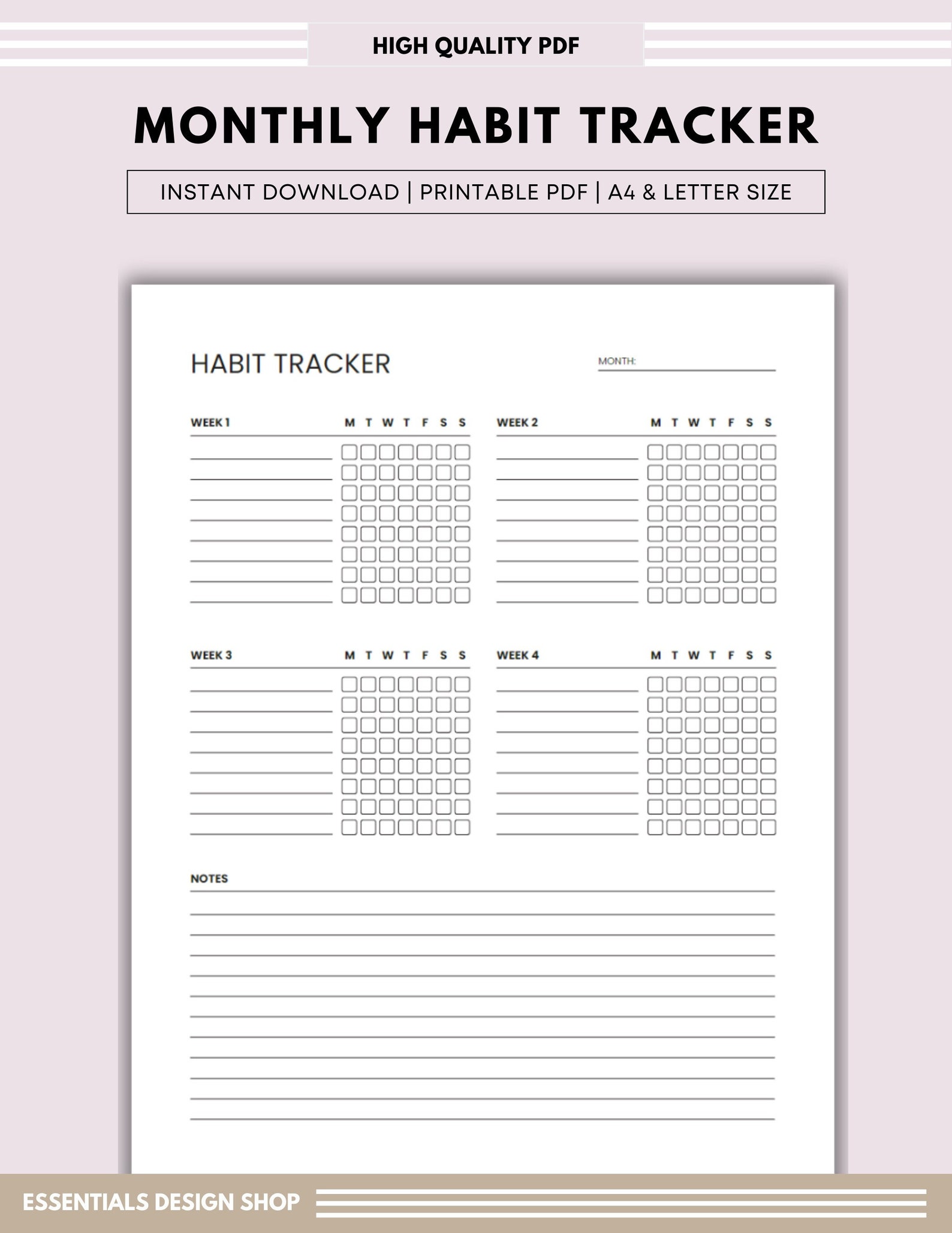 Monthly Habit Tracker Printable | Digital Habit Tracker, Goal Tracker ...