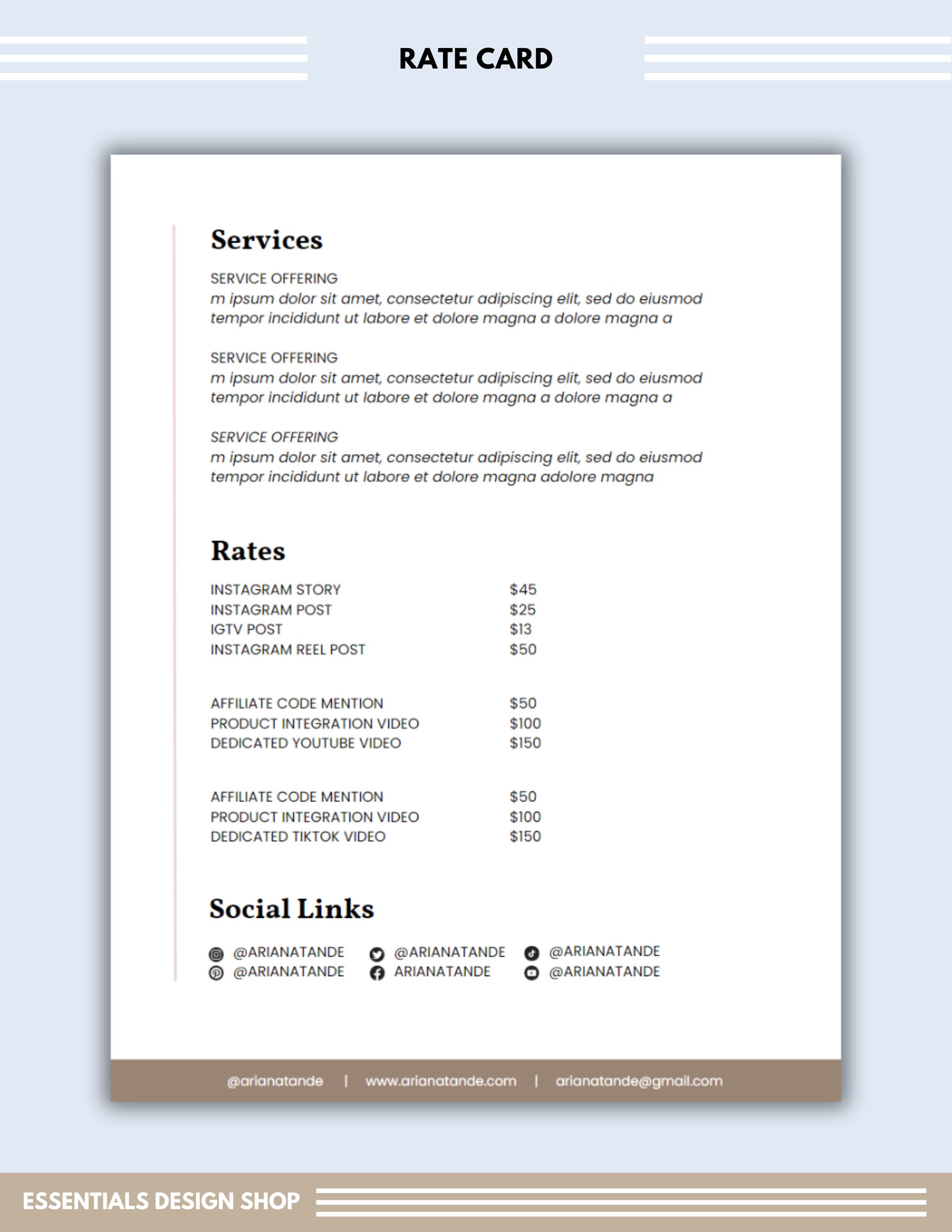 4 Page Media Kit & Rate Card Template Influencer Media Kit - Etsy