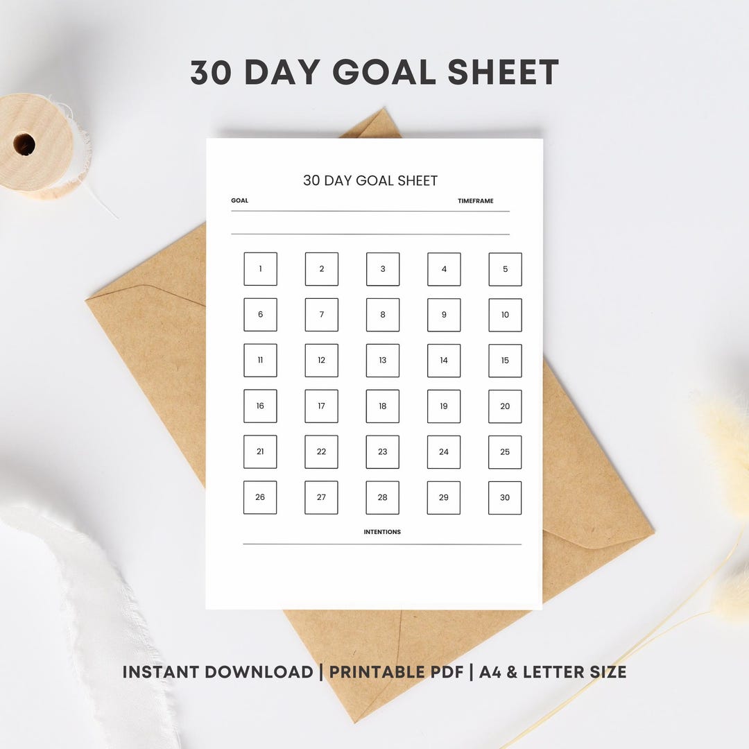 Printable Goal Tracker | 30 Day Challenge Sheet | Minimalist Design ...