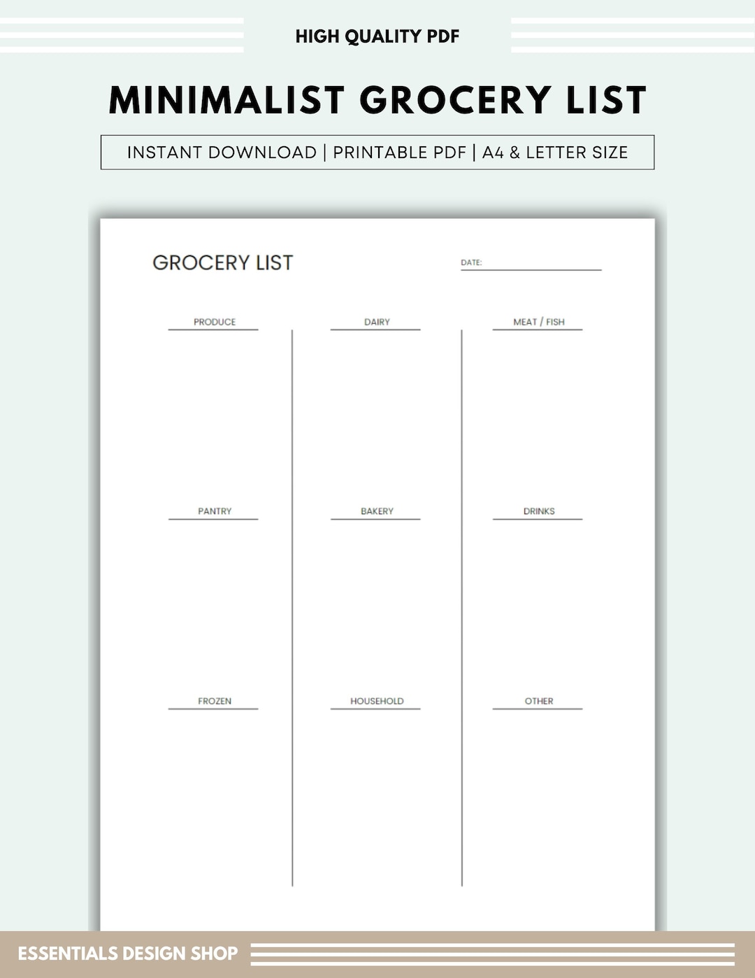Minimalist Grocery List Printable Grocery Planner, Checklist, Shopping ...