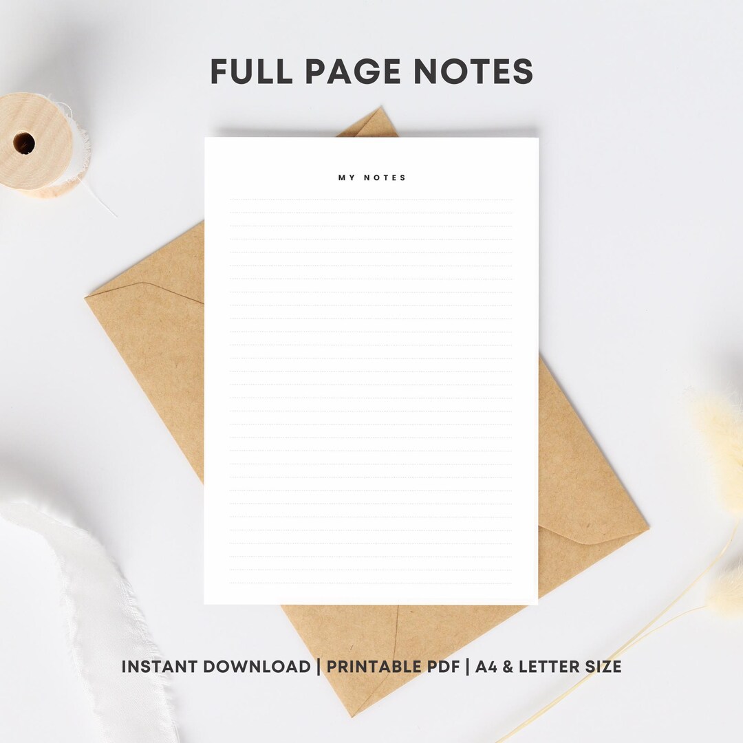 Printable Lined Paper | Full Size Notes Page | Minimalist Design ...