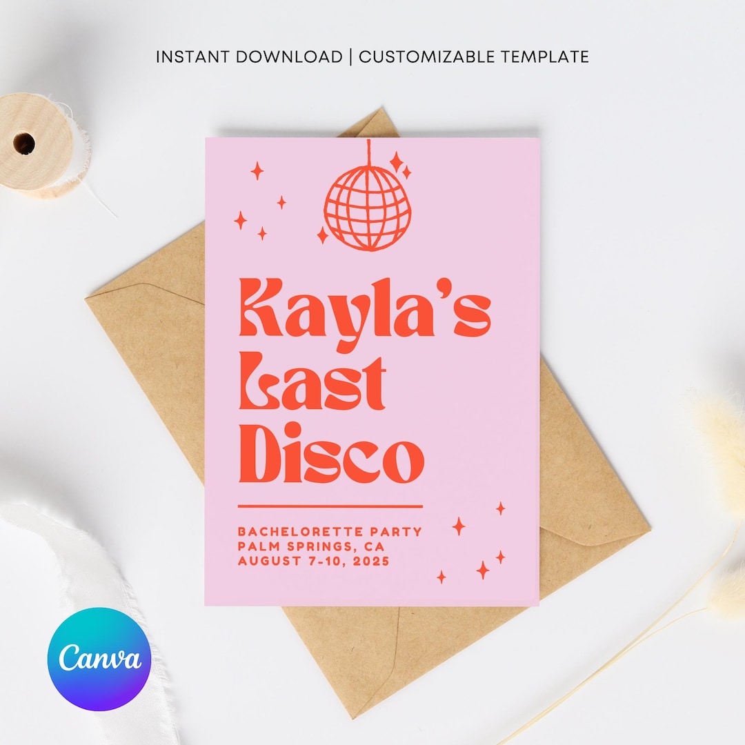 Bachelorette Party Itinerary Template | Editable Canva Invite | Disco ...