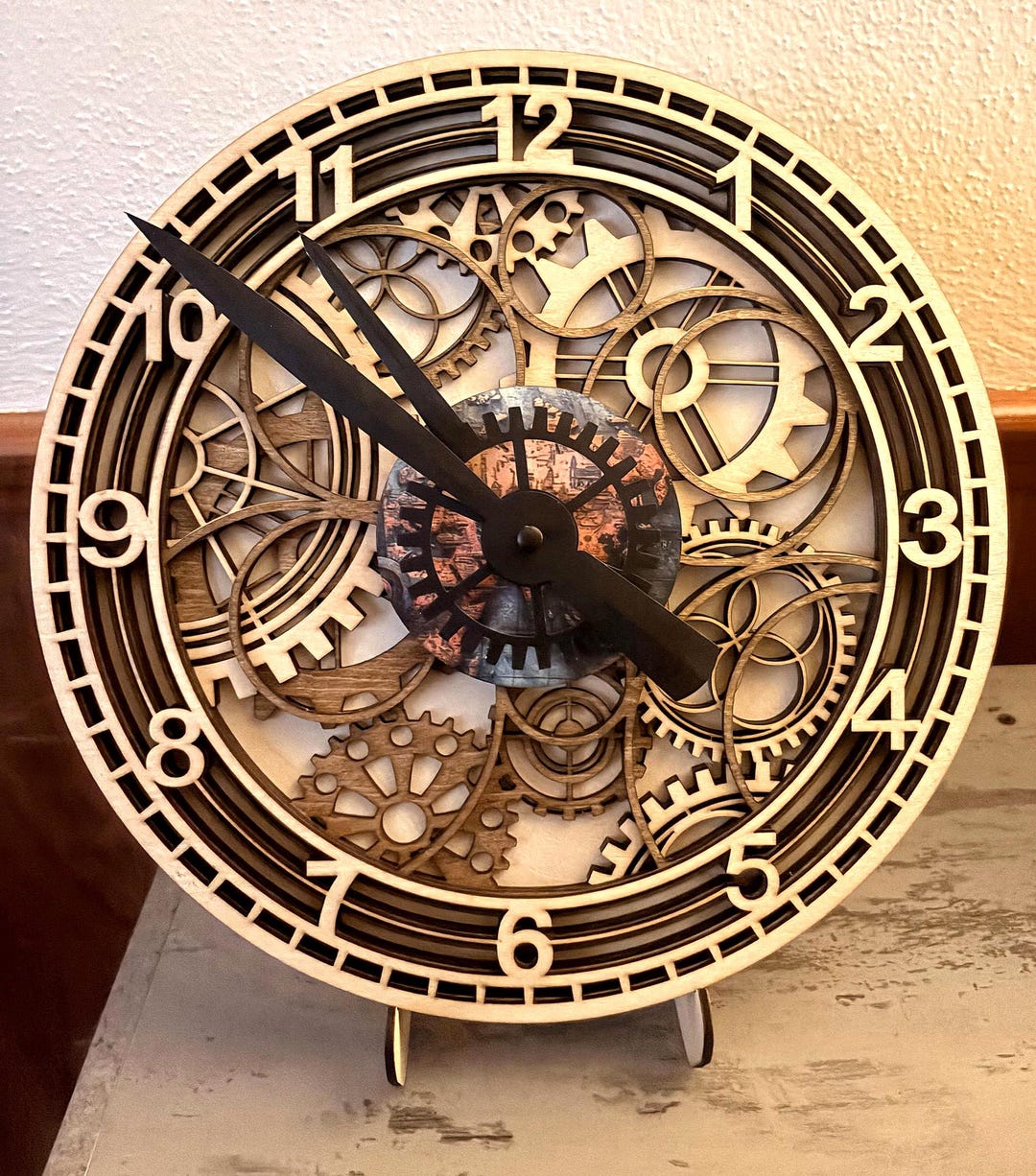 3D Layered Wooden Wall Clock - Steampunk Industrial Style - Intricate ...