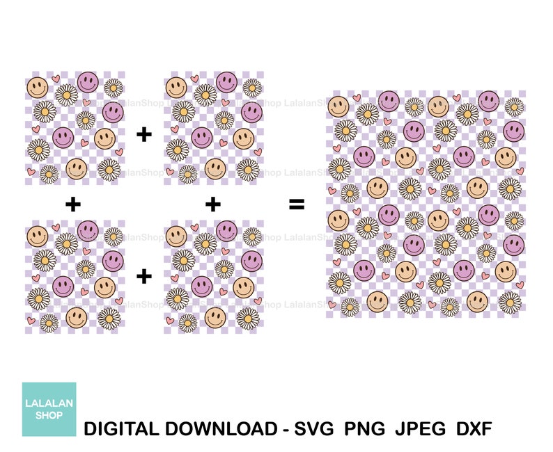 Checkered Pattern Smiley Face Daisy Seamless Pattern Smiley - Etsy