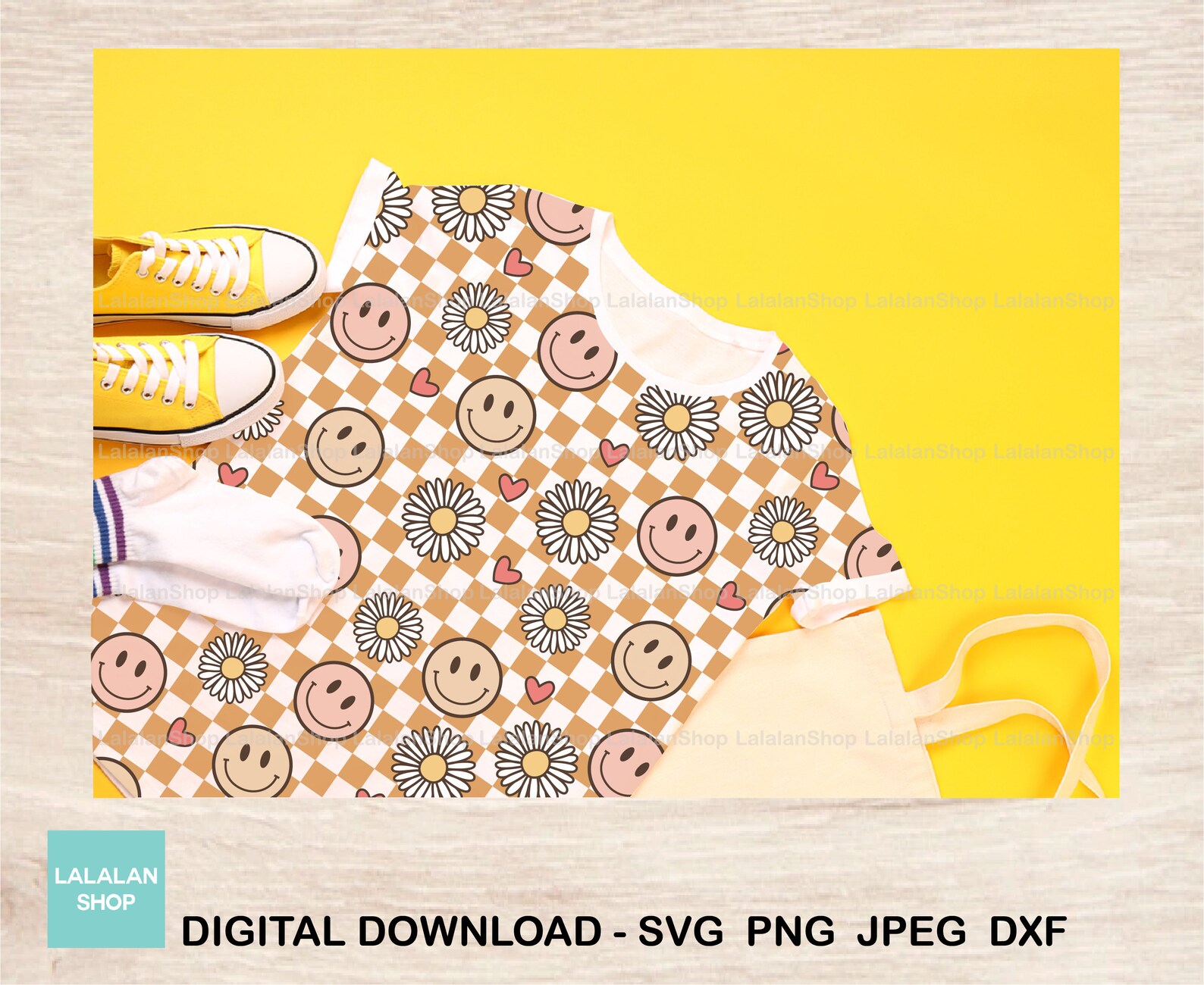 Checkered Pattern Smiley Face Daisy Seamless Pattern Smiley - Etsy