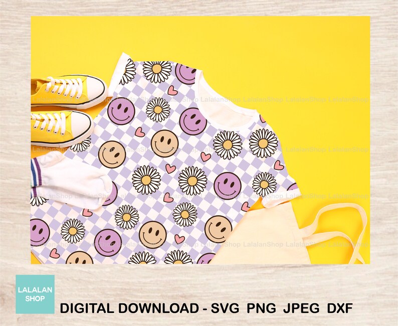 Checkered Pattern Smiley Face Daisy Seamless Pattern Smiley - Etsy