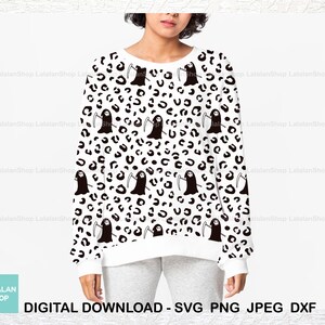 Leopard Ghost Seamless Pattern SVG, Ghost Face Cheetah Pattern Svg ...
