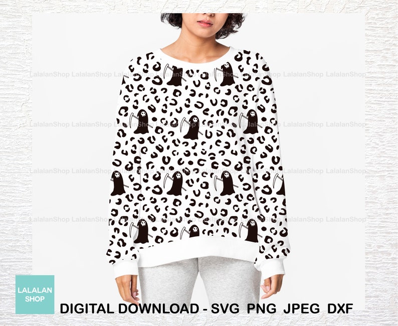 Leopard Ghost Seamless Pattern SVG, Ghost Face Cheetah Pattern Svg ...