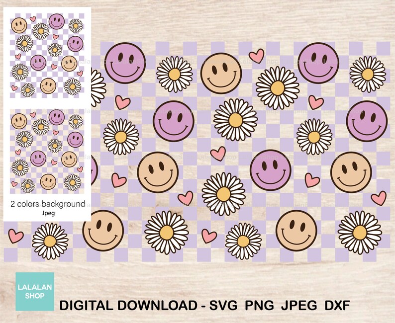 Checkered Pattern Smiley Face Daisy Seamless Pattern Smiley - Etsy
