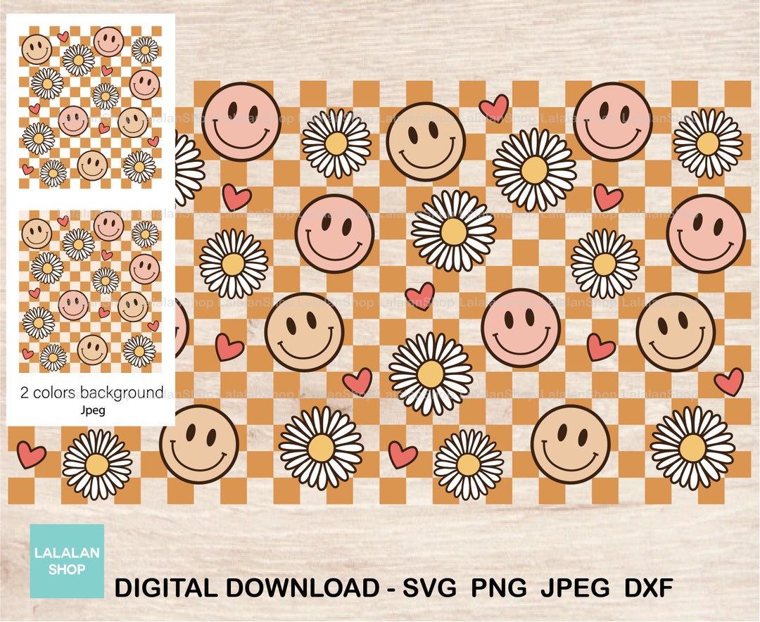 Checkered Pattern Smiley Face Daisy Seamless Pattern, Smiley Face ...