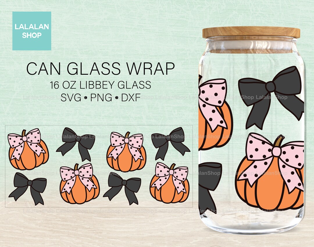 Halloween Pumpkin Glass Wrap SVG, Coquette Pink Bow Halloween Png ...