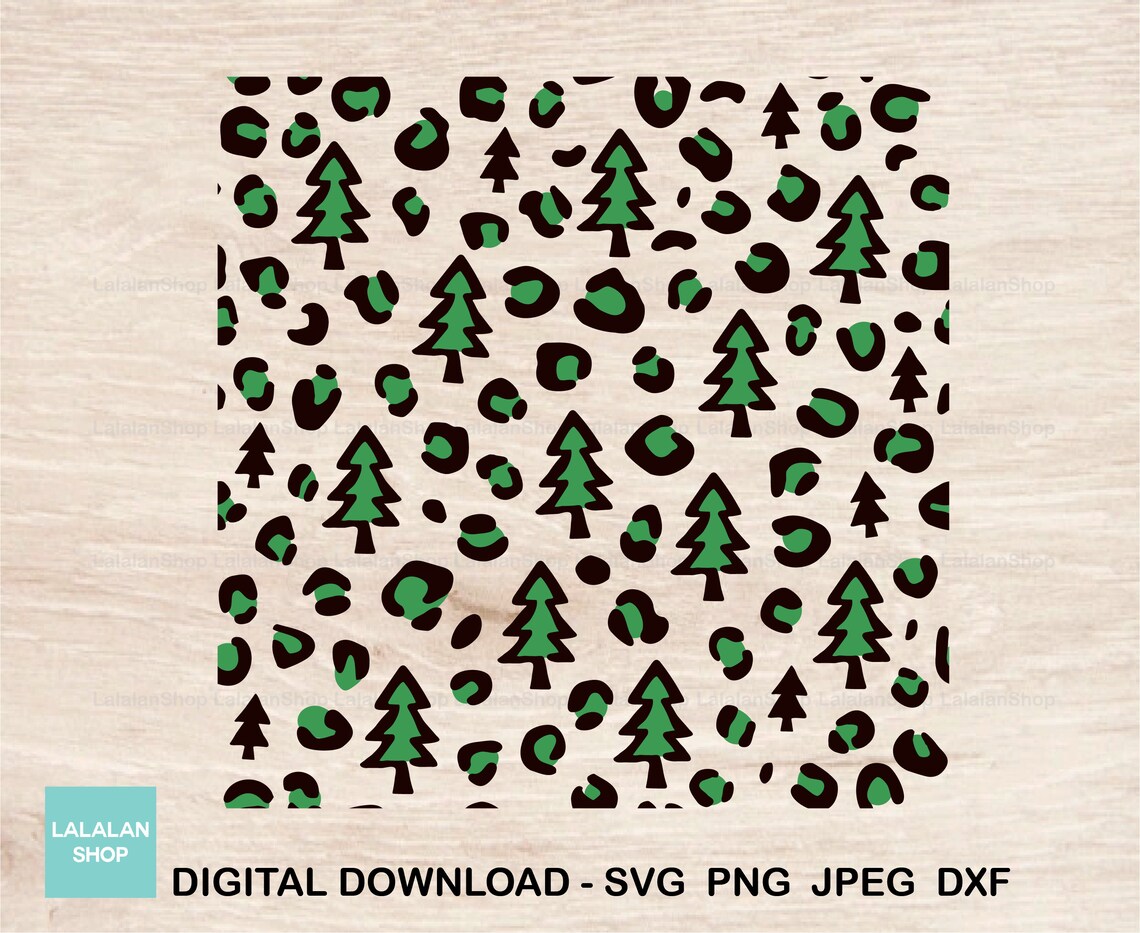 Christmas Leopard Print Svg, Seamless Christmas Green Tree Leopard ...