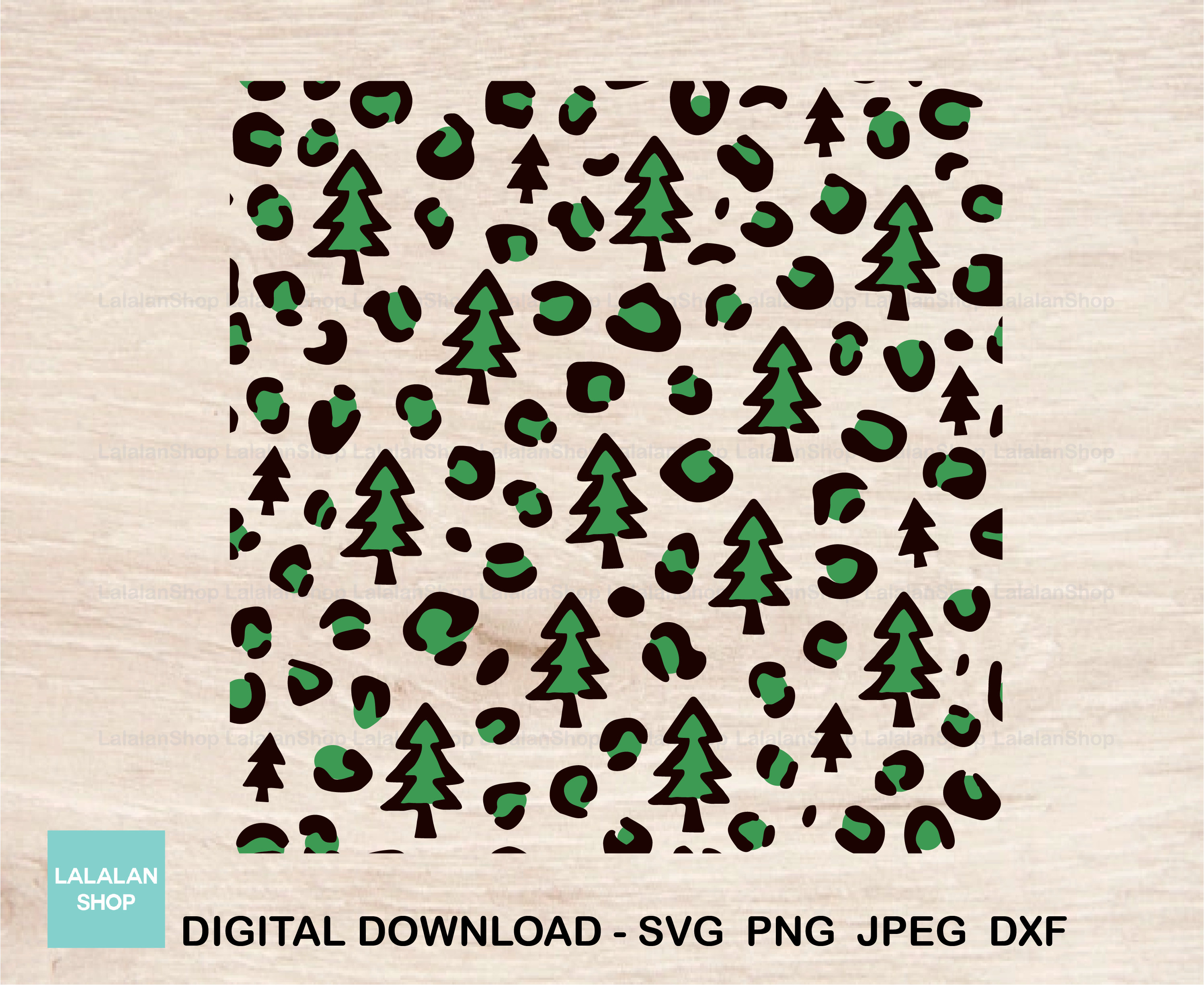 Christmas Leopard Print Svg, Seamless Christmas Green Tree Leopard ...