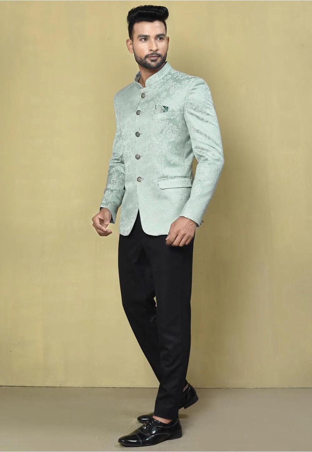 Grey Jacket With Floral Motives Jodhpuri Bandhgala Party Jacket Wedding ...