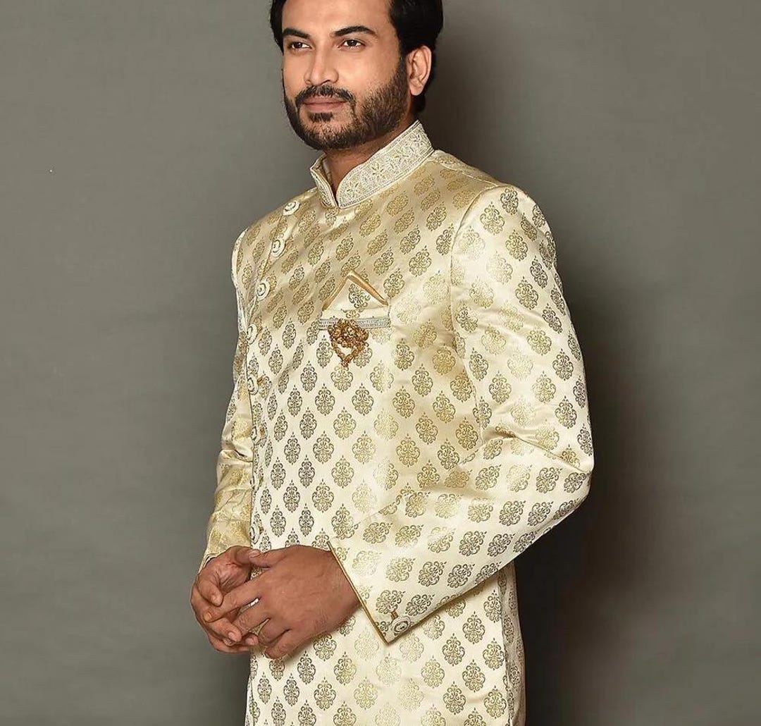 Fawn Suit Men Groom Suit Fawn Indowestern Indian Wedding Fawn Sherwani ...