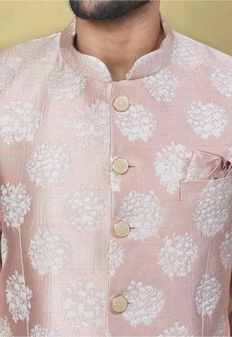 Rose Gold Jacket With Floral Motives Jodhpuri Bandhgala Party Jacket ...