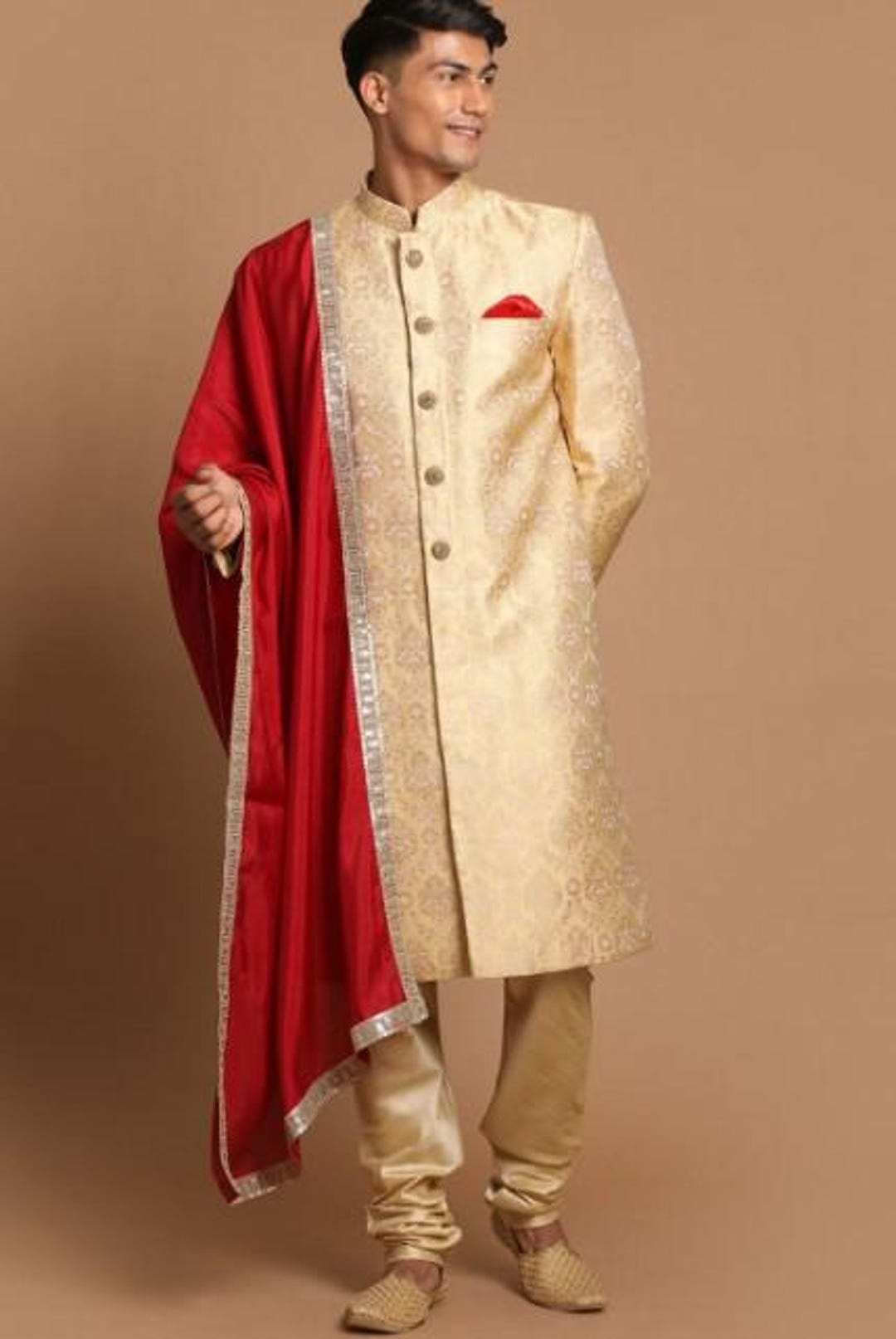 Groom Sherwani With Stole Gold Sherwani Silk Sherwani Fine Wedding Suit ...
