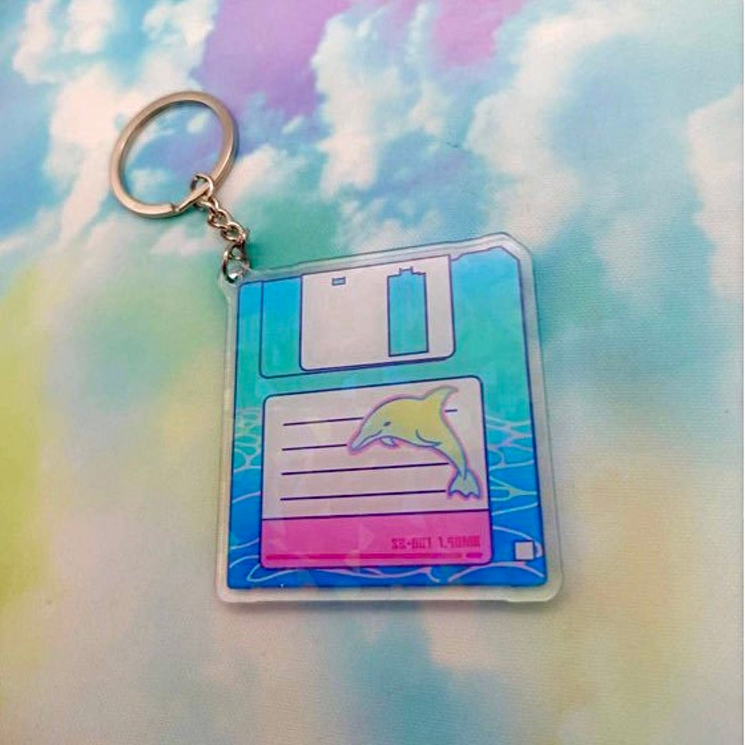 Floppy Disk Charm, Acrylic Charm, Vaporwave, Holographic Keychain, Old ...