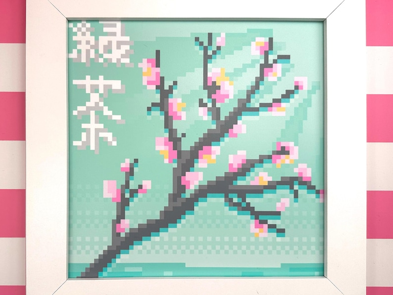 Green Tea Print, Pixel Art, Vaporwave Art, Aesthetic Room Decor ...