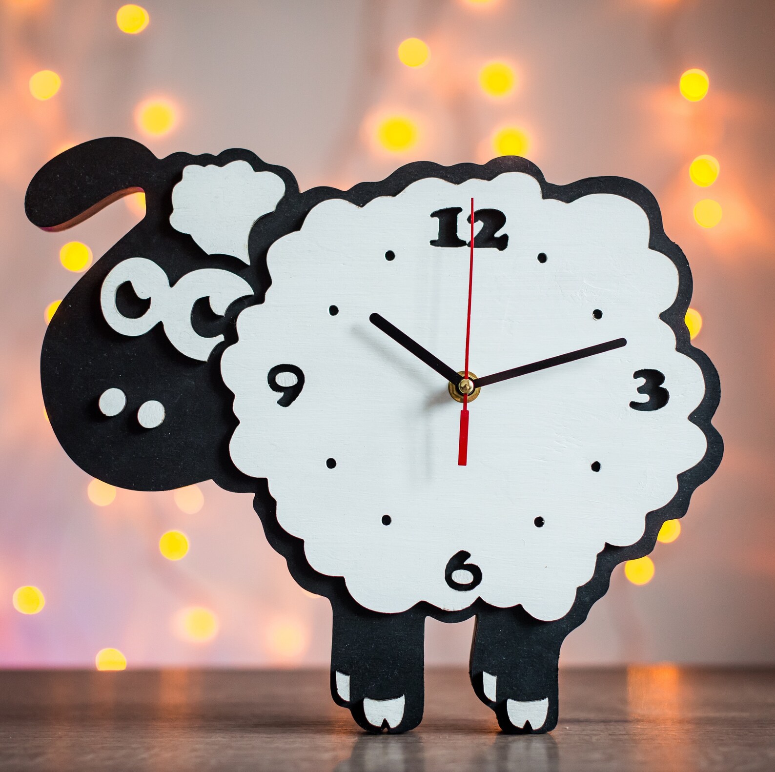 Sheep Nursery Wall Wooden Clock - Lamb Wall White Black Clock Nursery ...