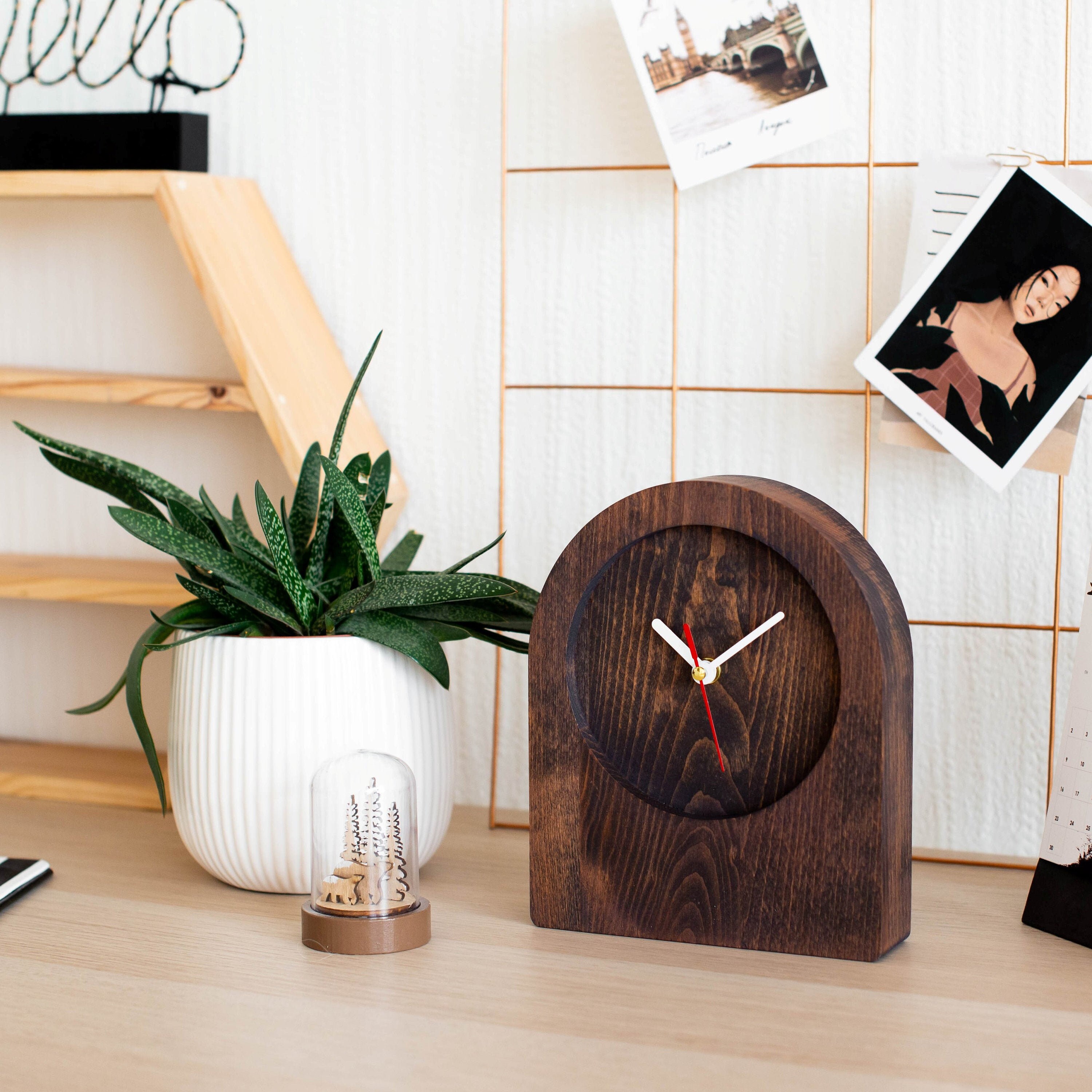 Modern Clock Wooden Desk Clock Minimalist Coffee Table Decor Apartment ...