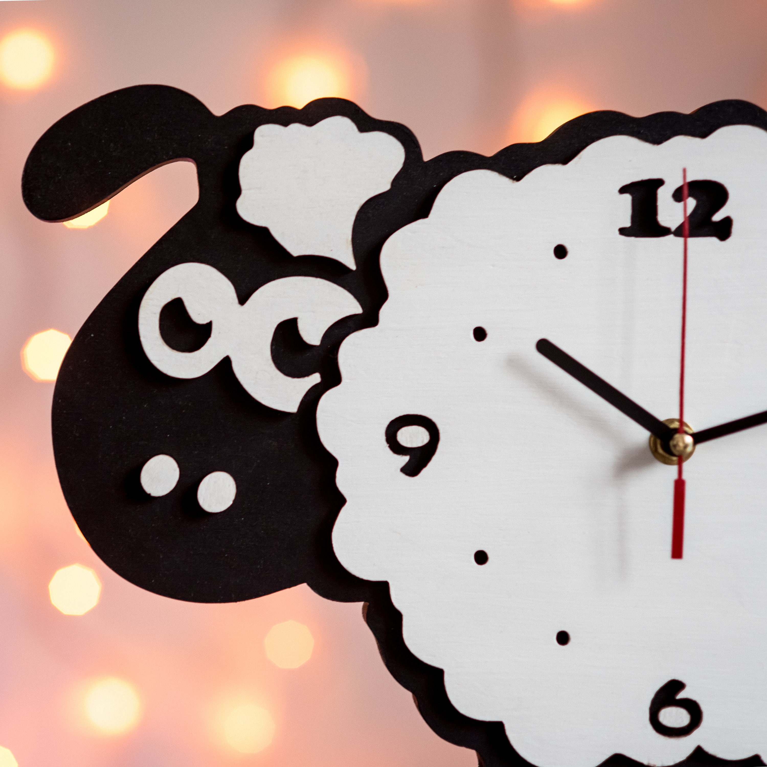 Sheep Nursery Wall Wooden Clock - Lamb Wall White Black Clock Nursery ...
