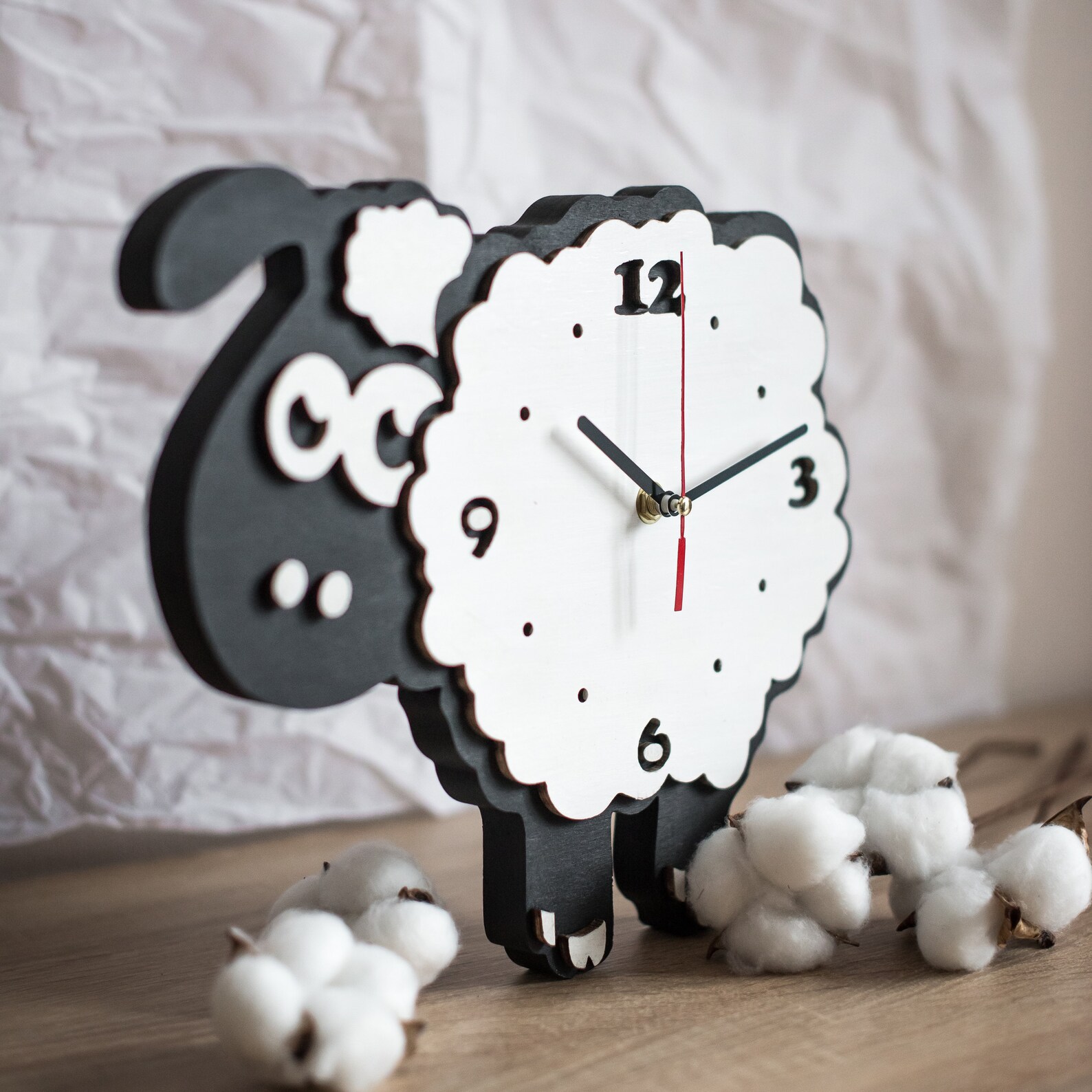 Sheep Nursery Wall Wooden Clock - Lamb Wall White Black Clock Nursery ...