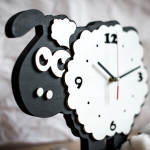 Sheep Nursery Wall Wooden Clock - Lamb Wall White Black Clock Nursery ...