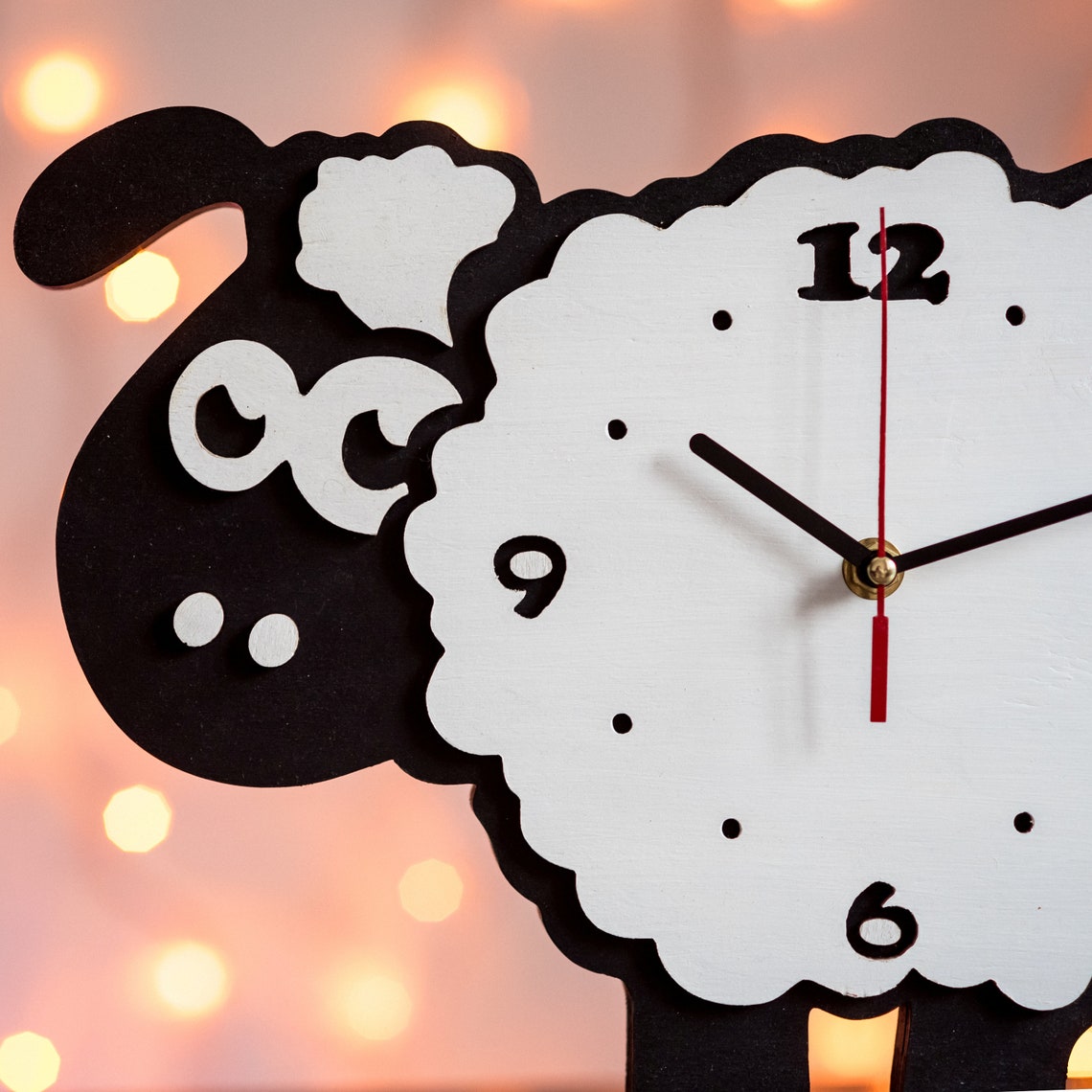 Sheep Nursery Wall Wooden Clock - Lamb Wall White Black Clock Nursery ...