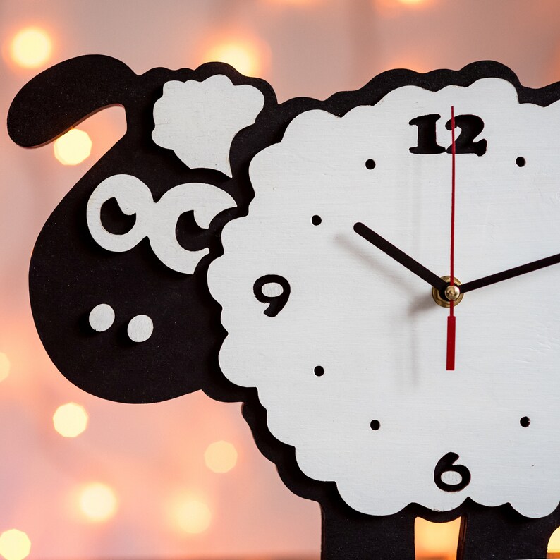 Sheep Nursery Wall Wooden Clock - Lamb Wall White Black Clock Nursery ...