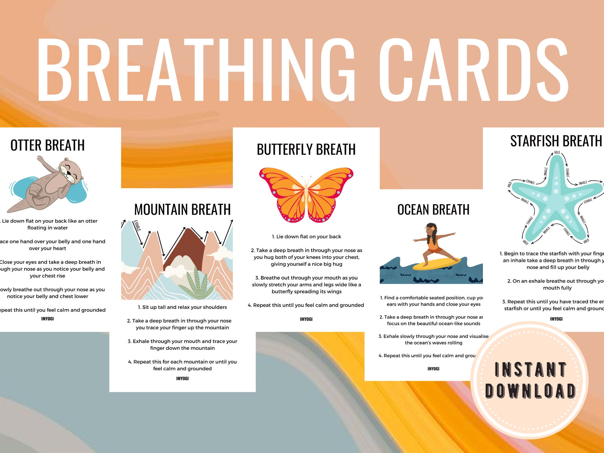 Breathing cards for kids digital download 25 printable | Etsy