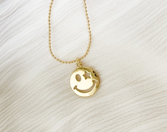 Smiley Face Necklace | 14k Gold Filled Smiley Face Charm Necklace, Gold ...