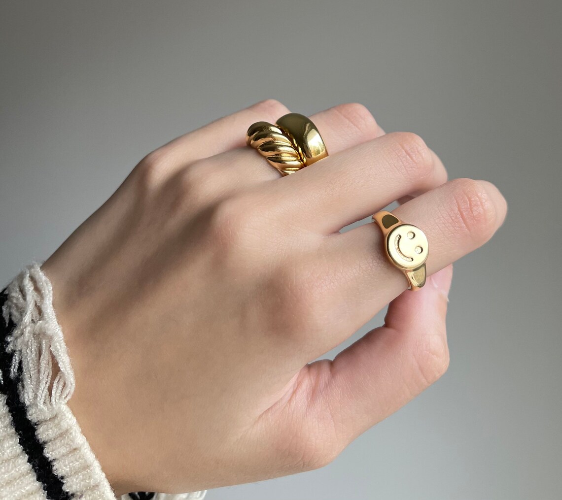 Smiley Face Ring | Smile Ring, Happy Face Ring, Adjustable Back Ring ...