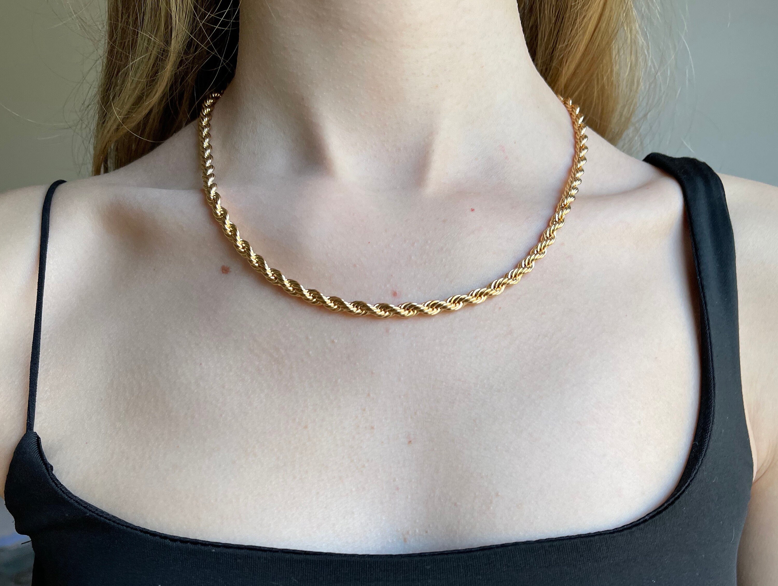 Rope Chain Necklace | Gold Plated Chunky Twisted Chain, Thick Rope Gold ...