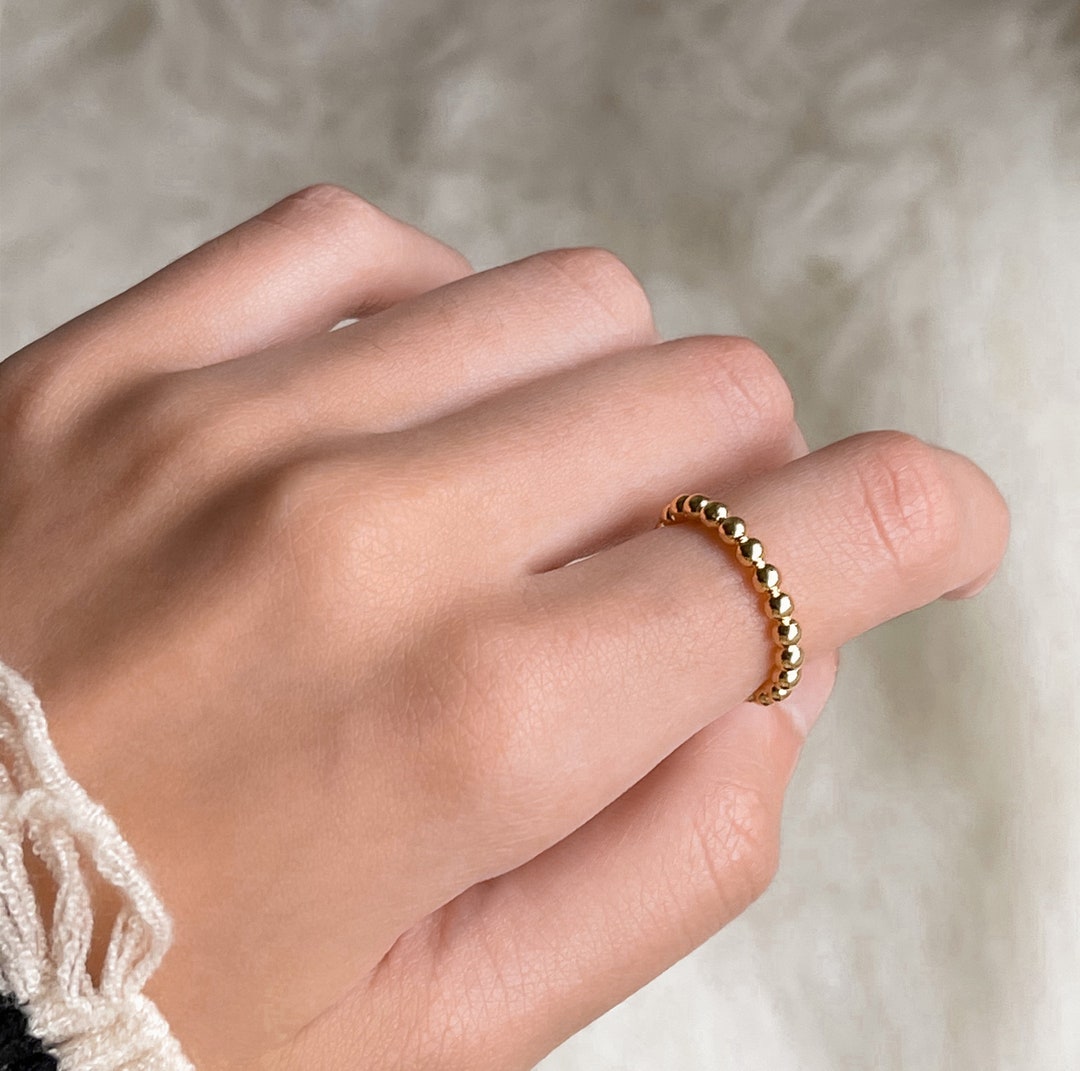 Gold Ball Ring Dainty Ball Band, Gold Minimalist Ring, Layering Ring ...