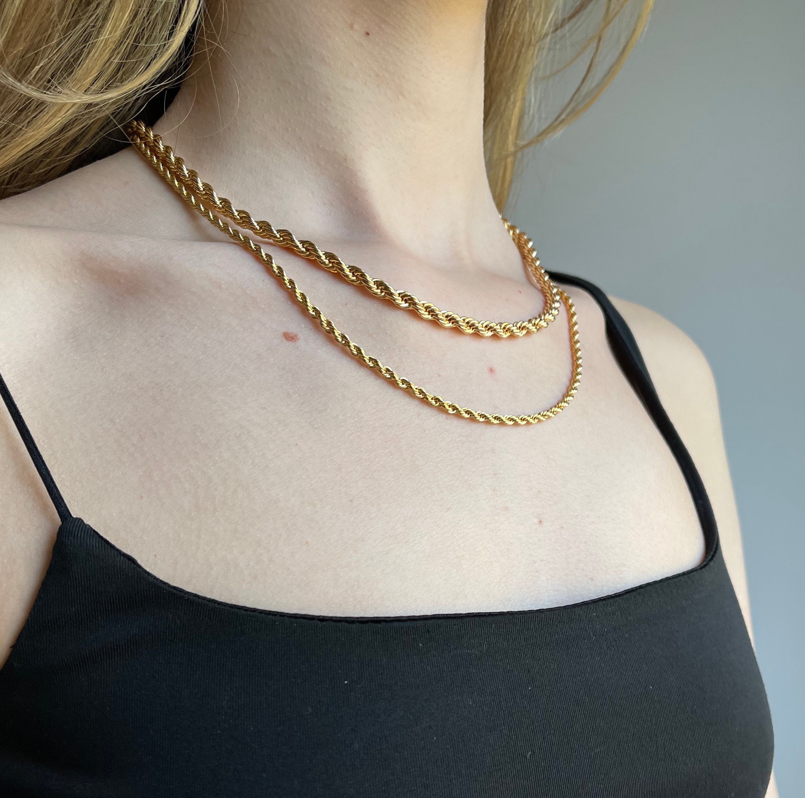 Rope Chain Necklace | Gold Plated Chunky Twisted Chain, Thick Rope Gold ...