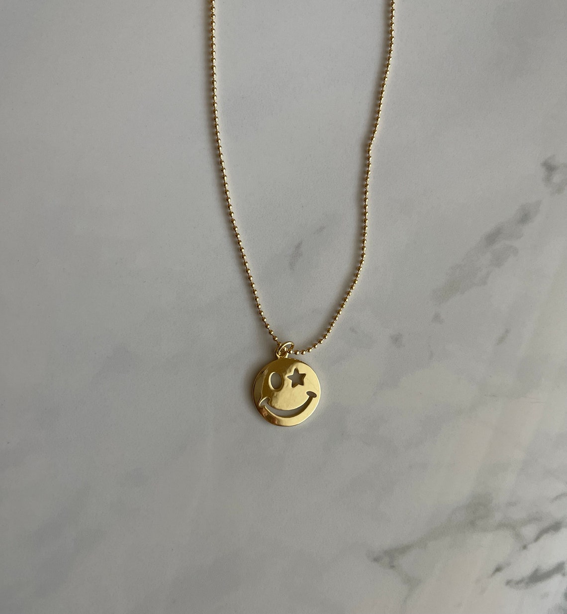 Smiley Face Necklace | 14k Gold Filled Smiley Face Charm Necklace, Gold ...