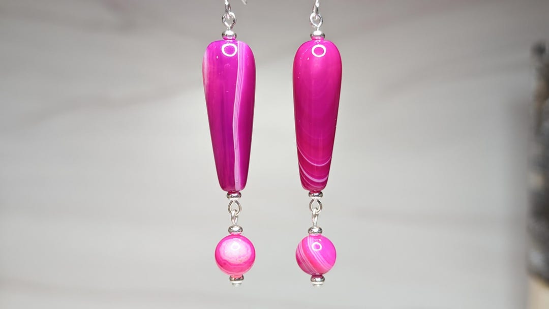 Pink Agate Exclamation Mark Earrings - Etsy