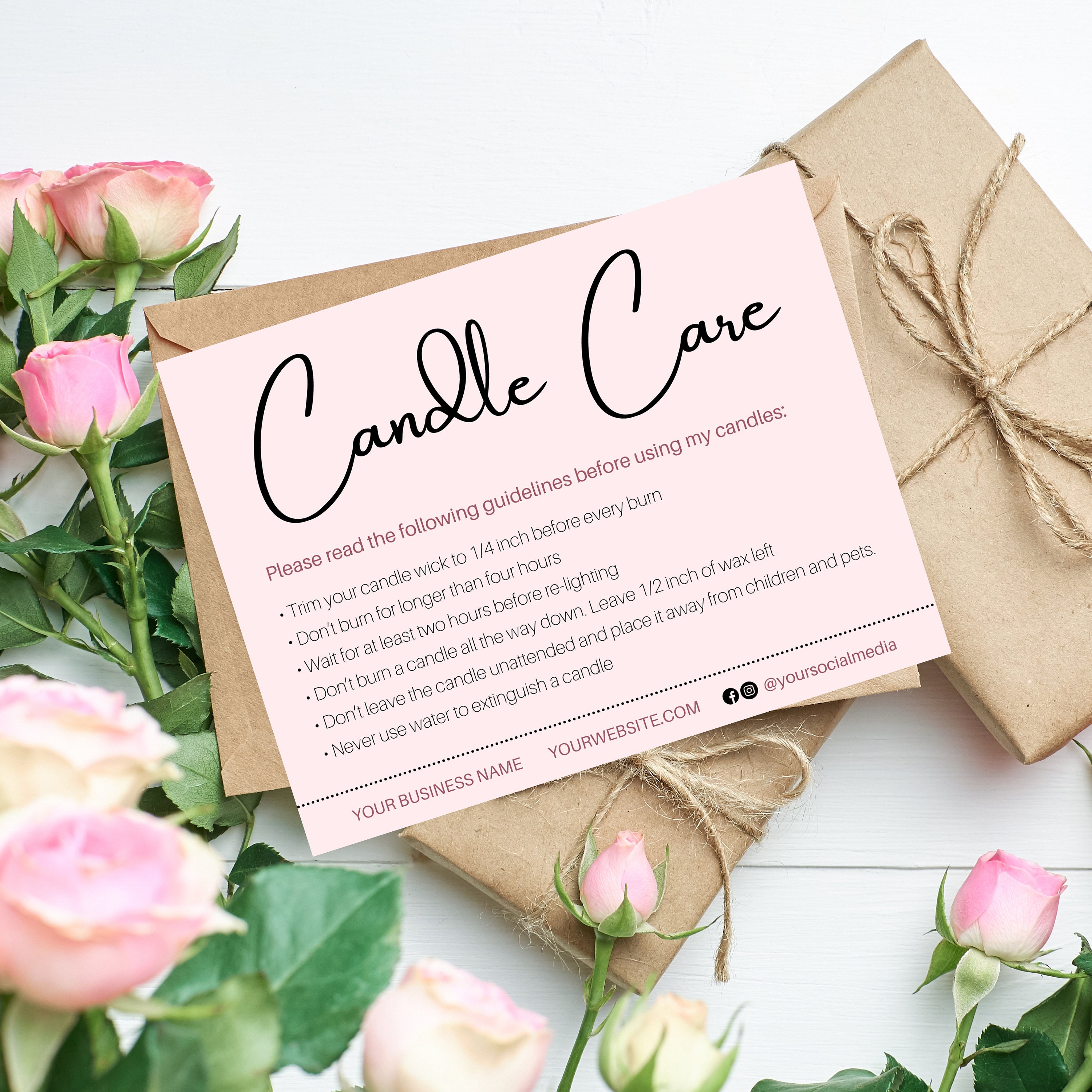 Editable Candle Care Card Printable Pink Candle Care Etsy
