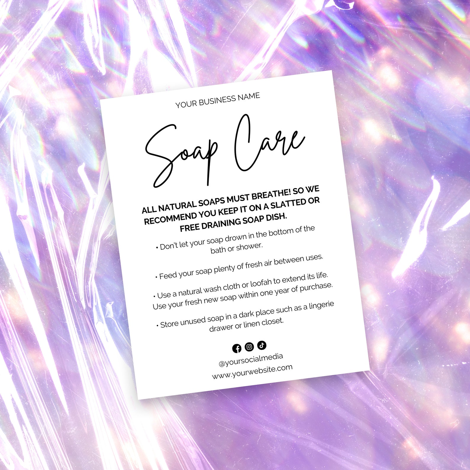 Editable Soap Care Card Template Handmade Soap Care Guide | Etsy