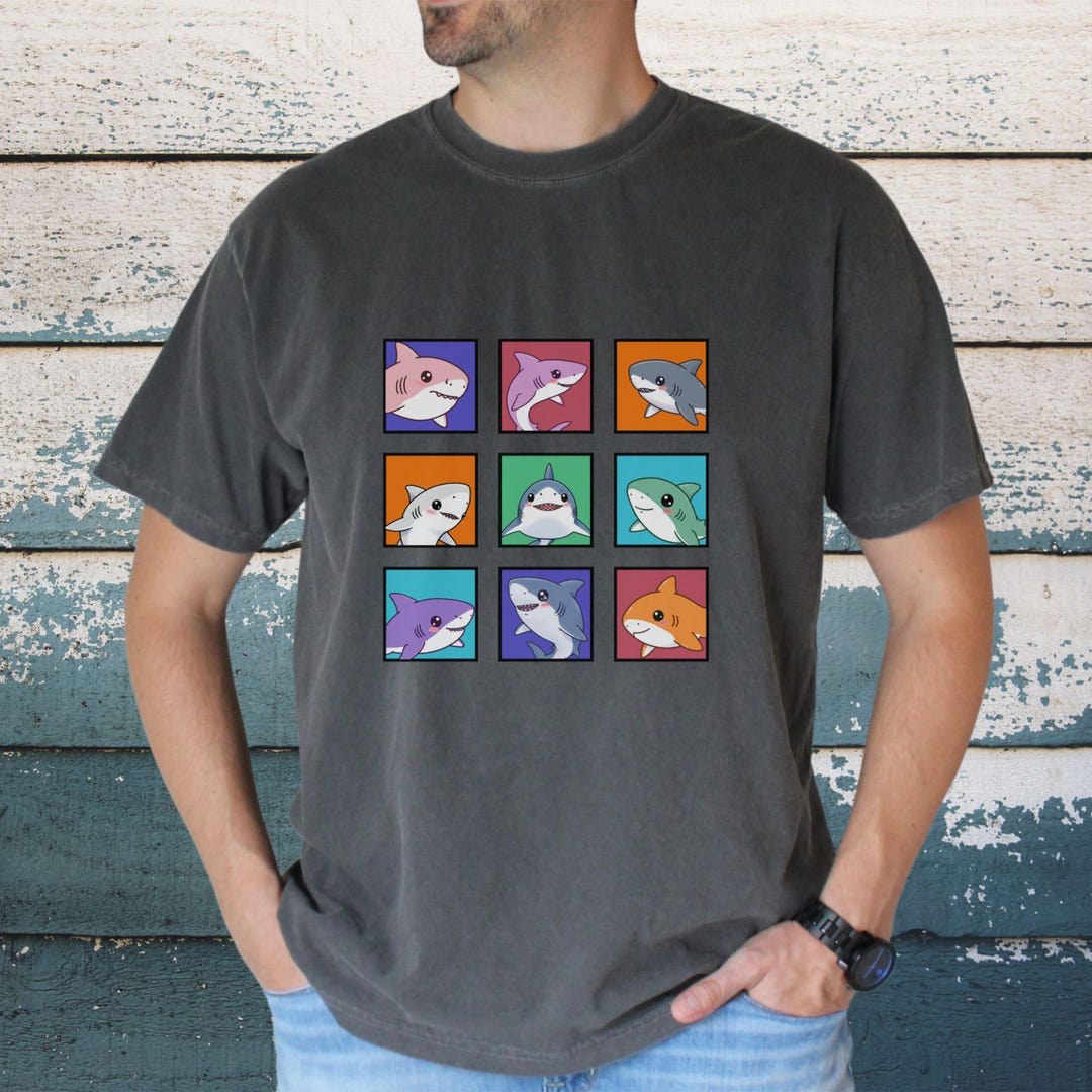 Retro Style Cartoon Sharks Shirt, Trendy Unique Animal Lover Gift ...